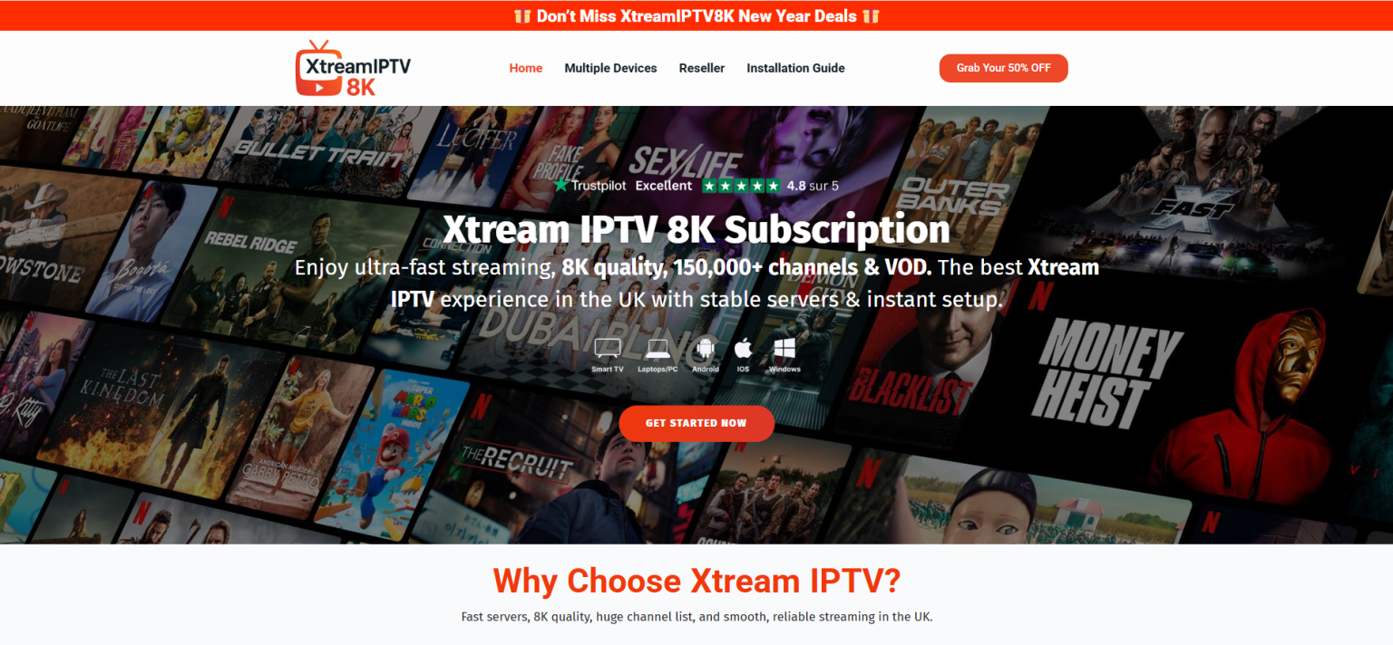 Xtream IPTV 8K UK – 40,000+ Channels, 4K & 8K Streaming